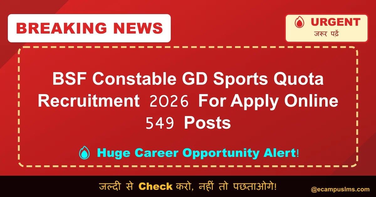 BSF Constable GD Sports Quota Recruitment 2026 For Apply Online 549 ...